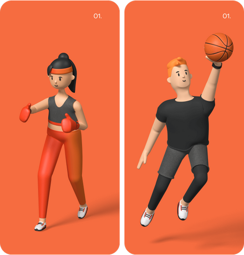 Humans 3d characters with animated super heroes