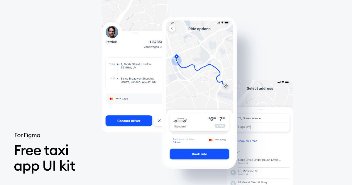 Free taxi ui kit for Figma
