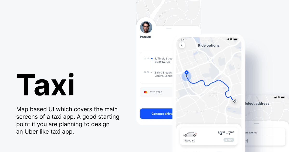 Free taxi ui kit for Figma