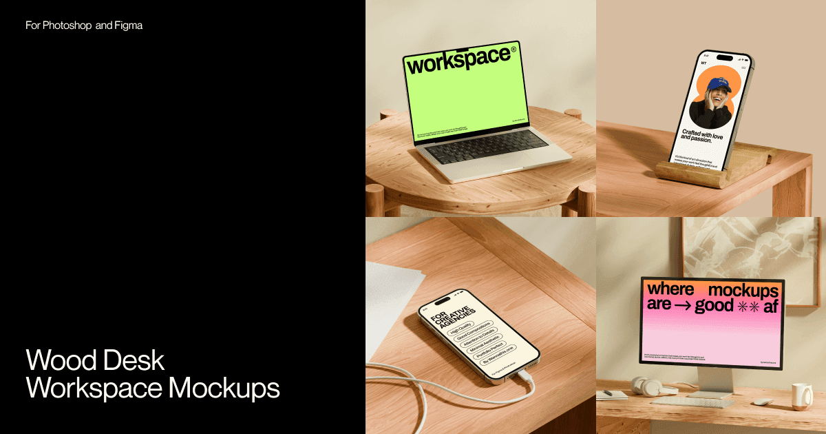 Wooden Workspace Device Mockups | WANNATHIS.ONE