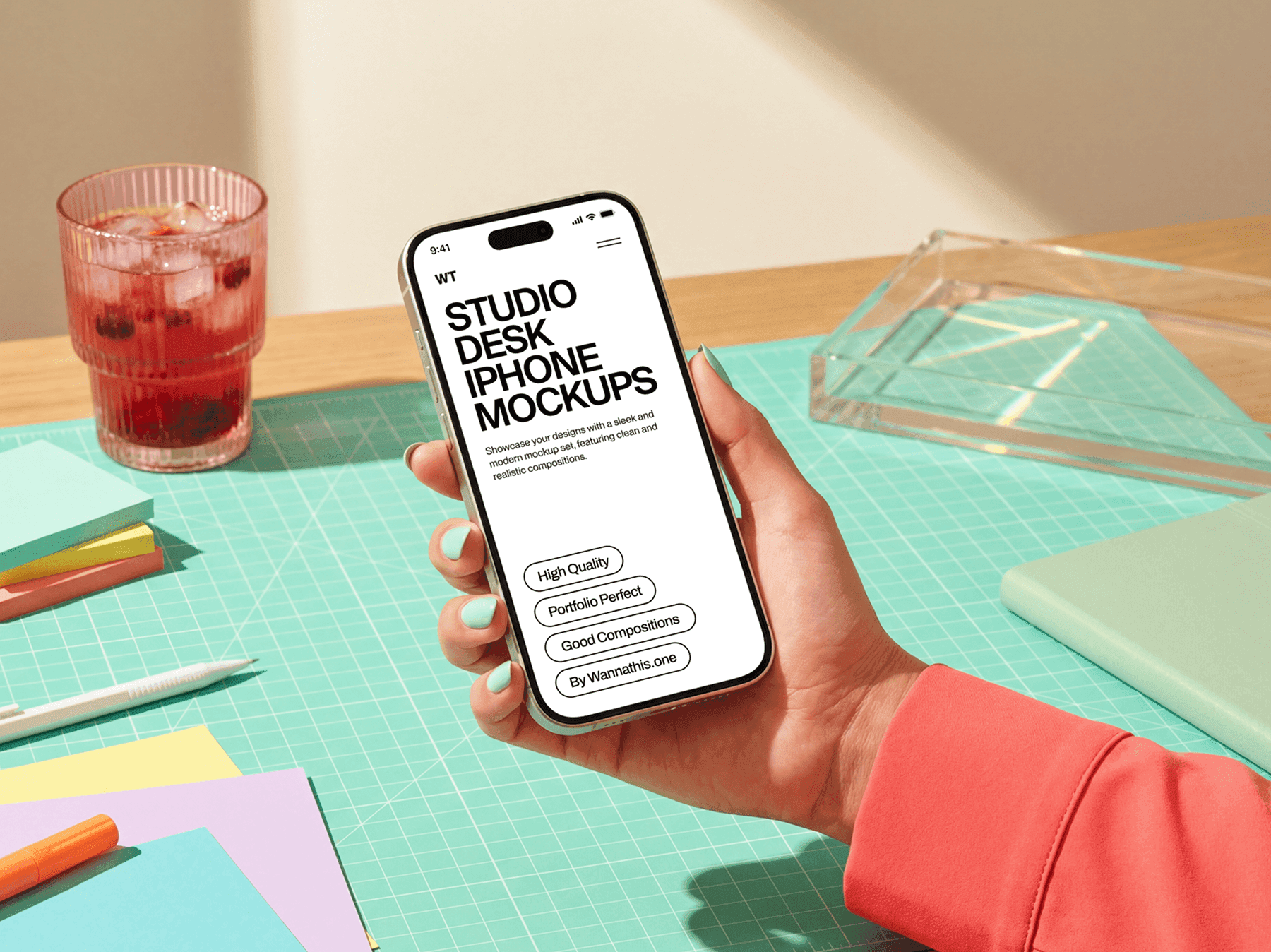iPhone Mockup with Office Desk Props